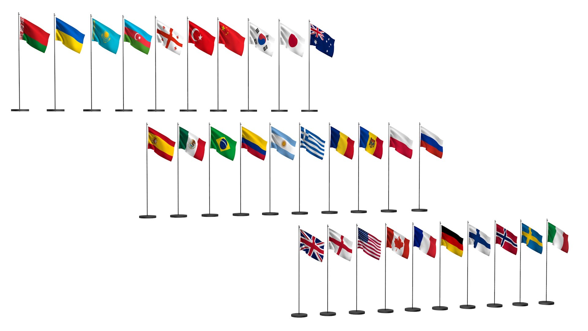 3D Flags Of Different Countries 30 Items - TurboSquid 1782181