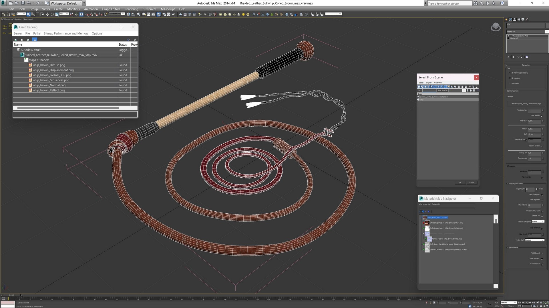 3D Braided Leather Bullwhip Coiled Brown Model - TurboSquid 2211442