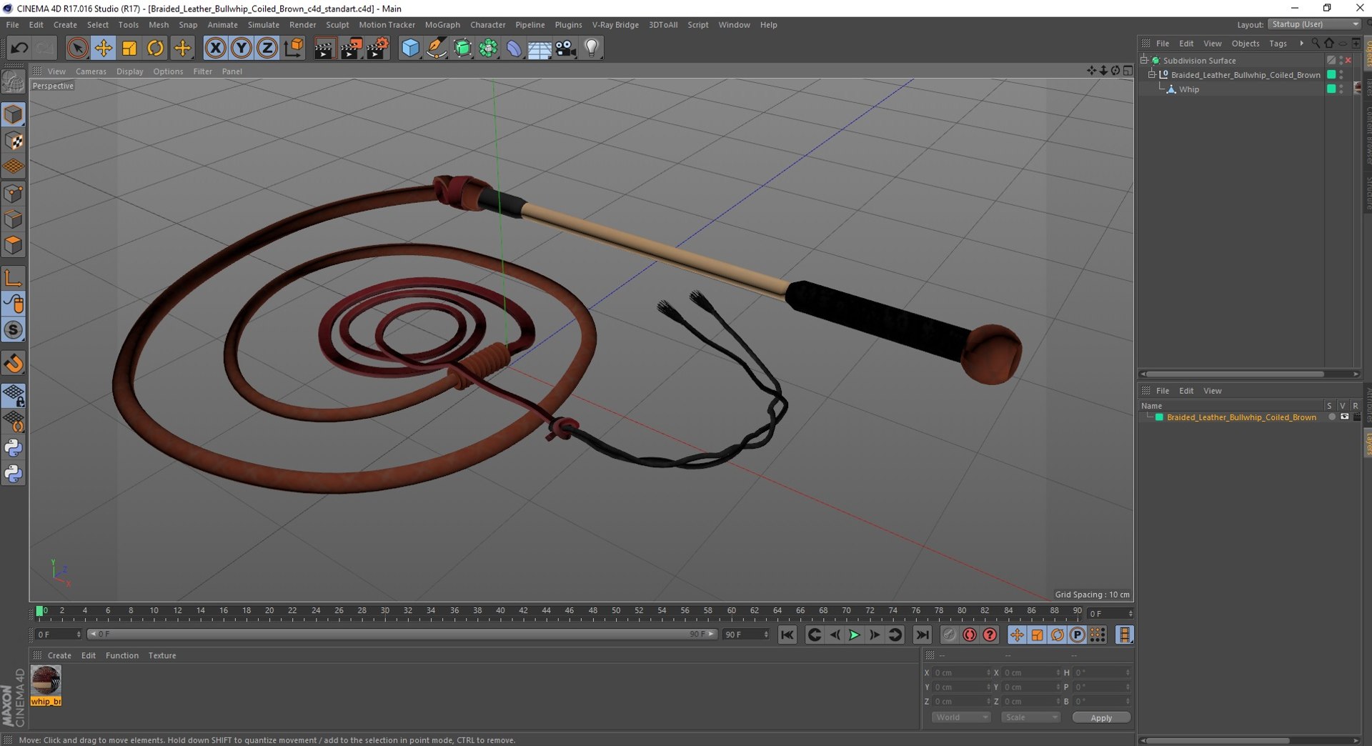 3D Braided Leather Bullwhip Coiled Brown Model - TurboSquid 2211442