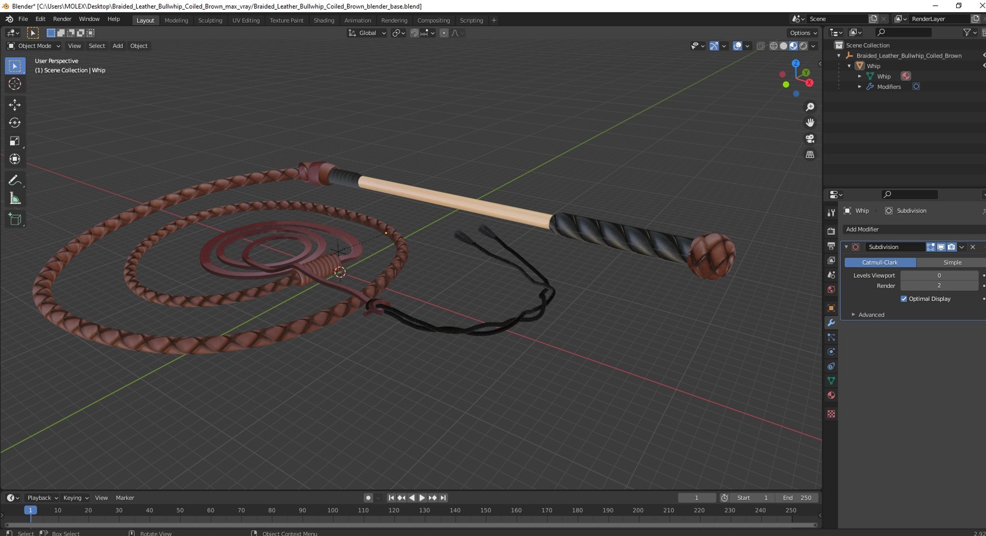 3D Braided Leather Bullwhip Coiled Brown Model - TurboSquid 2211442