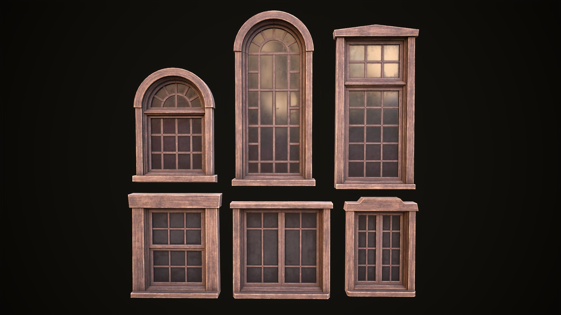 Six Wooden Windows Set 3D - TurboSquid 2112273