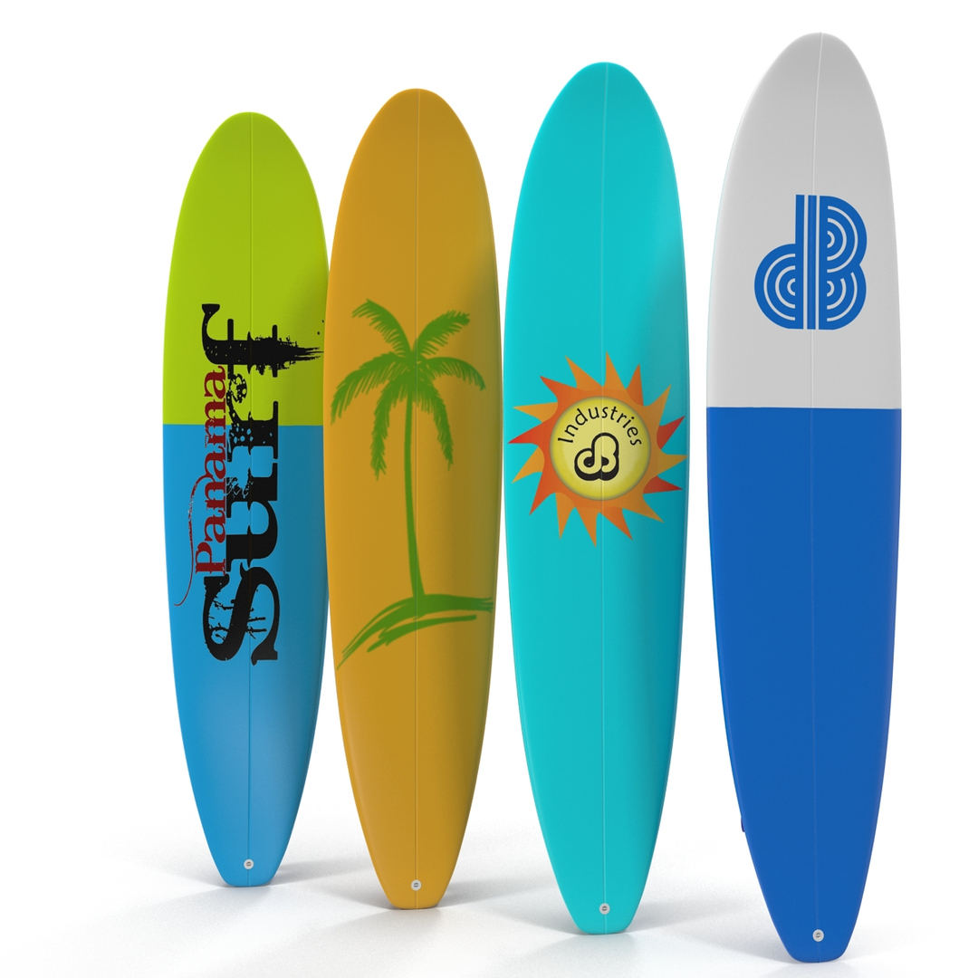surfboard longboard set modeled 3d model