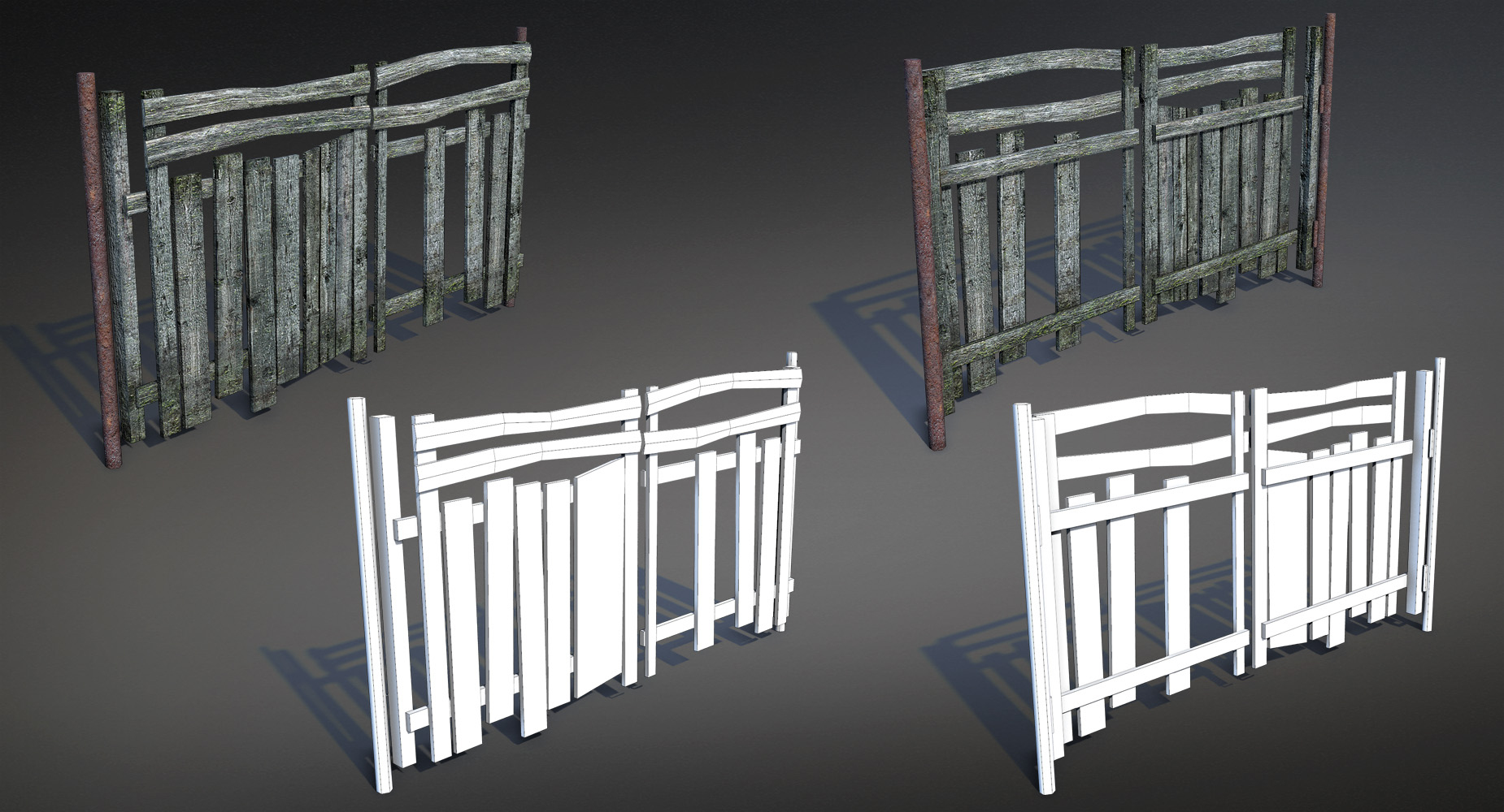 low-poly old wooden fences 3d obj