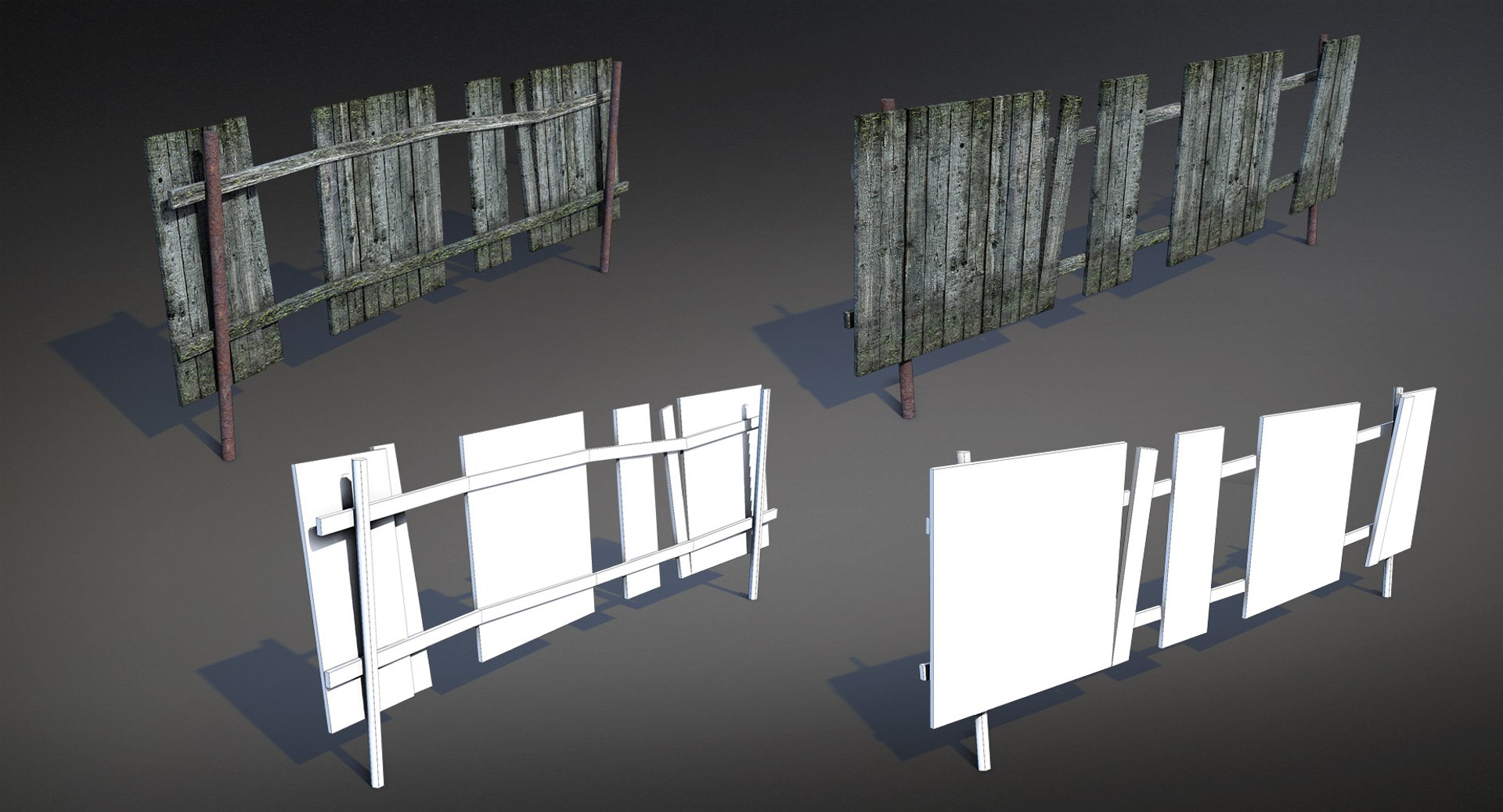 Low-poly Old Wooden Fences 3d Obj