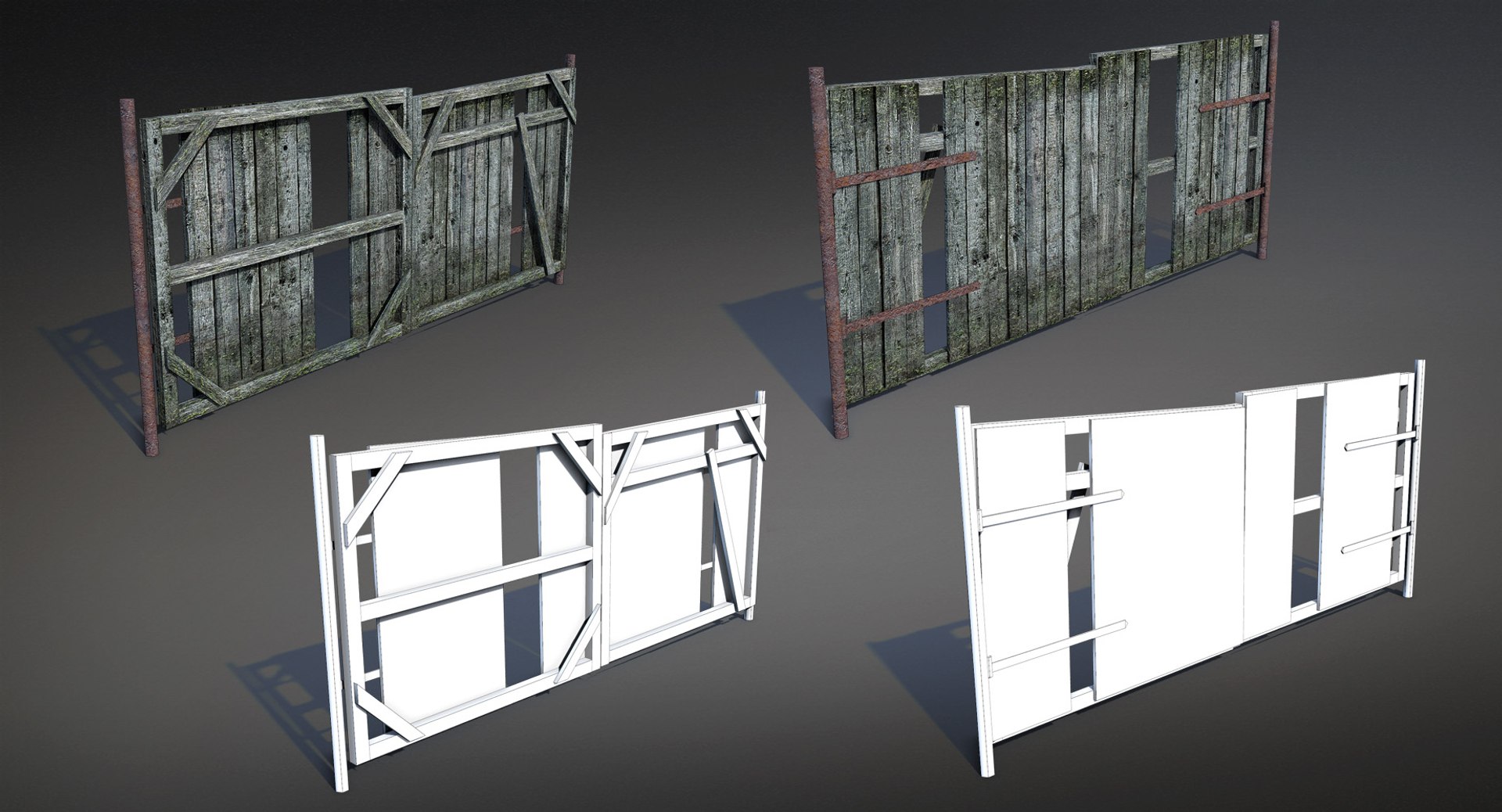 Low-poly Old Wooden Fences 3d Obj
