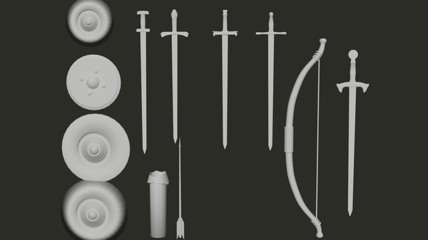 sword bow pack shield 3d 3ds