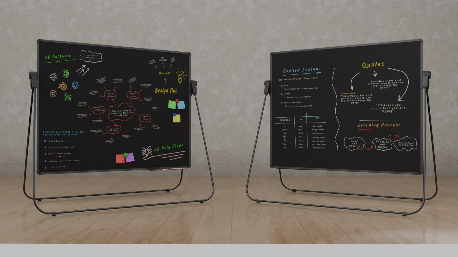 3D Professional U Stand Blackboard Trio - Customizable Writing Board ...