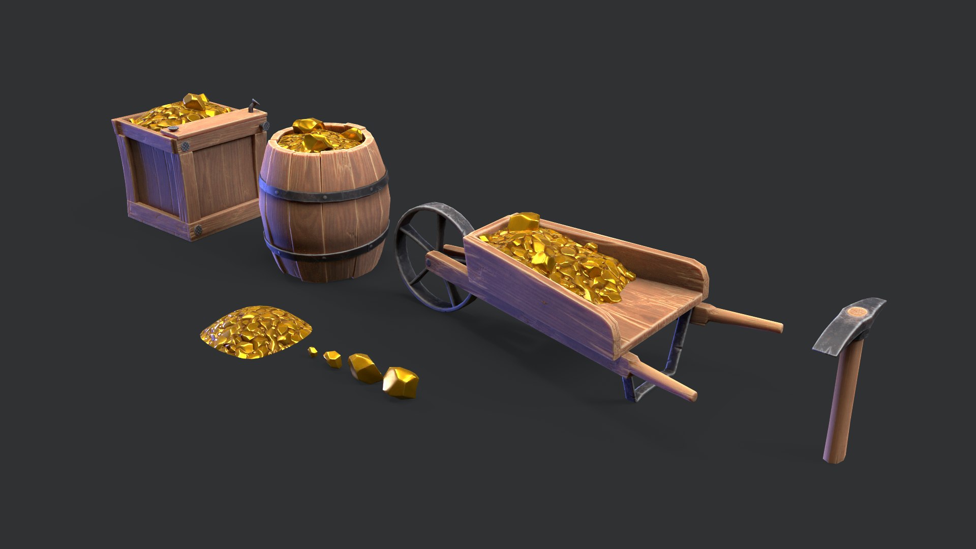 3D Stylized Gold Crates And Cart - TurboSquid 1874766