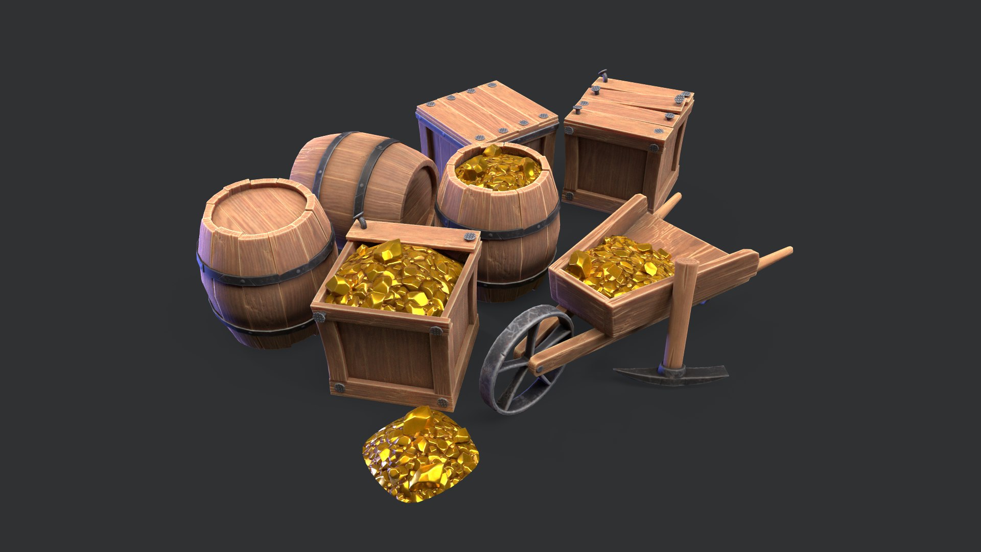3D Stylized Gold Crates And Cart - TurboSquid 1874766