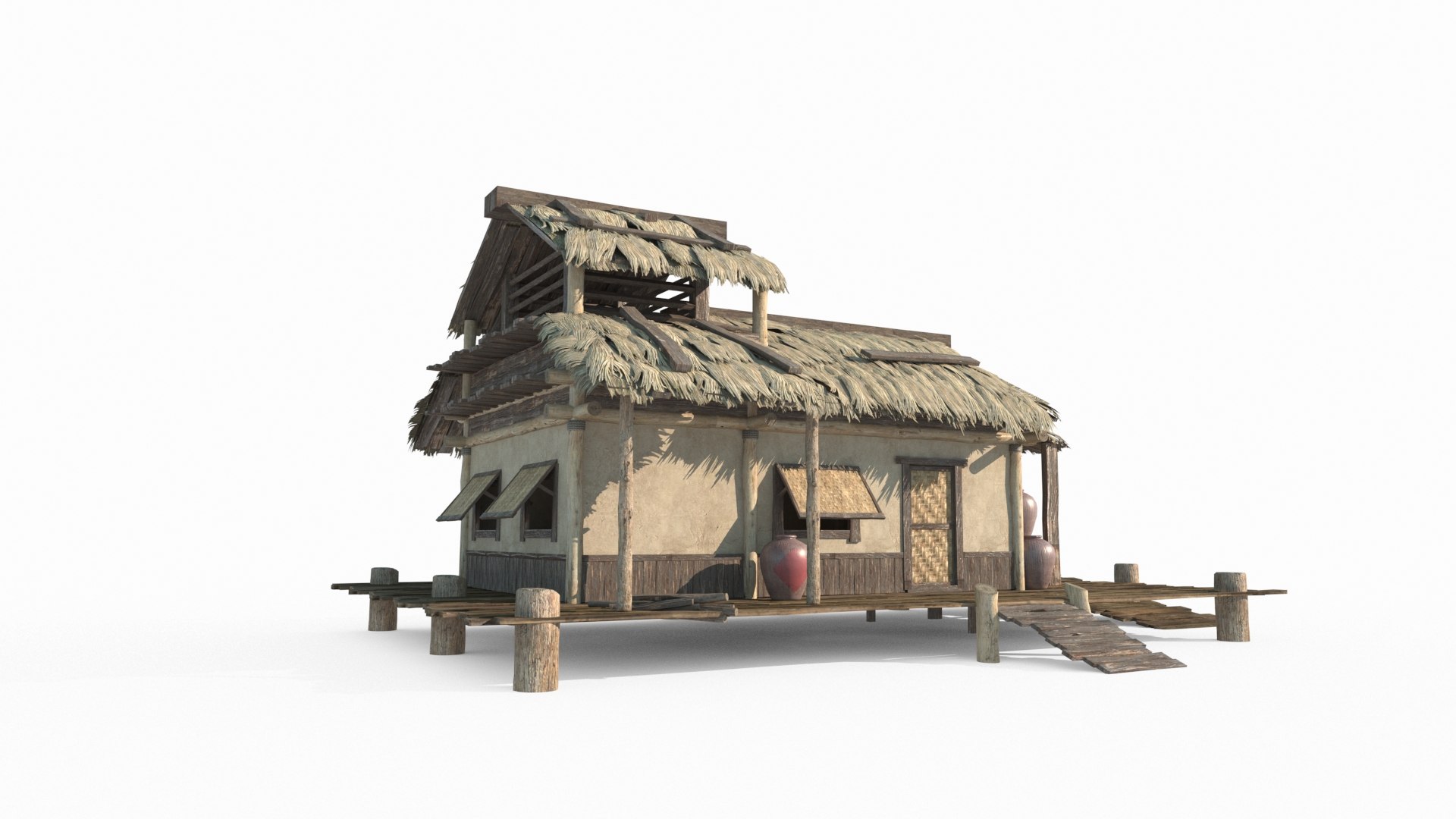 Ancient Asian Architecture Thatched Cottage 3D - TurboSquid 2147118