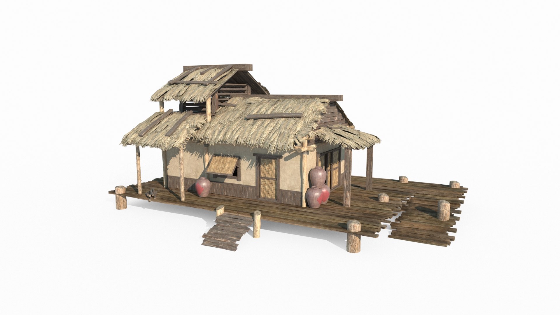 Ancient Asian Architecture Thatched Cottage 3D - TurboSquid 2147118