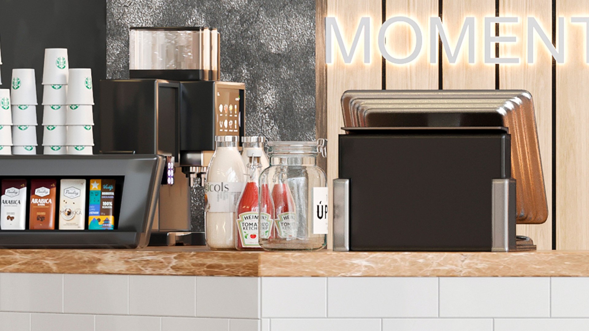 Coffee Point In Loft Style With Desserts And Coffee Machine 3D Model ...