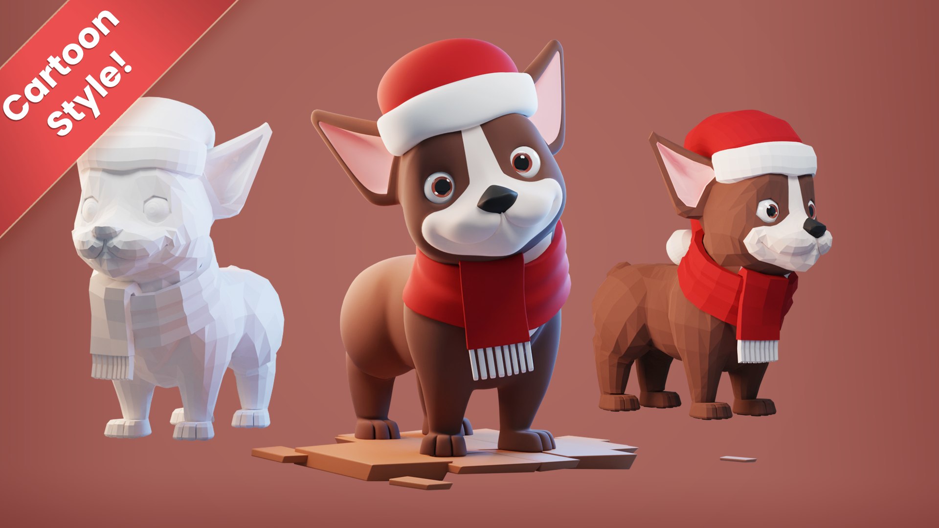 3D Dog Stylized Christmas Cartoon 3D Model - TurboSquid 2147804
