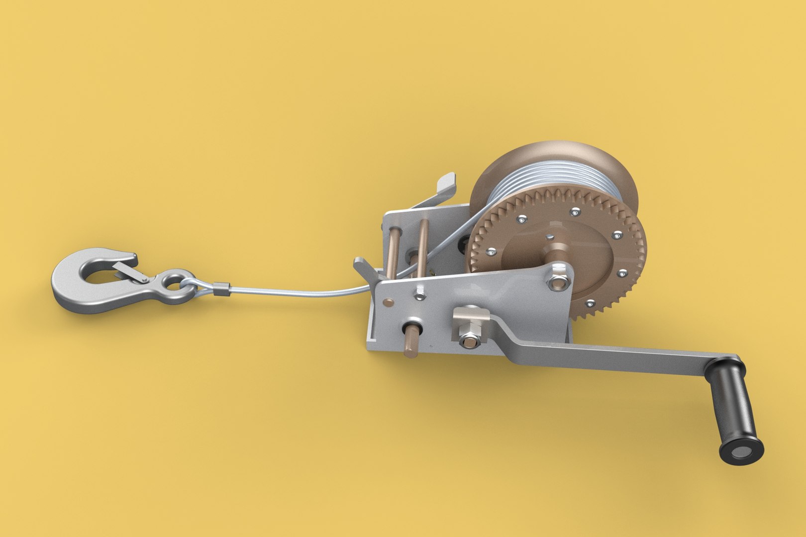 MANUAL ROTARY HAND CRANK WINCH HOIST WIRE ROPE SLING LIFT CRANE 3D ...