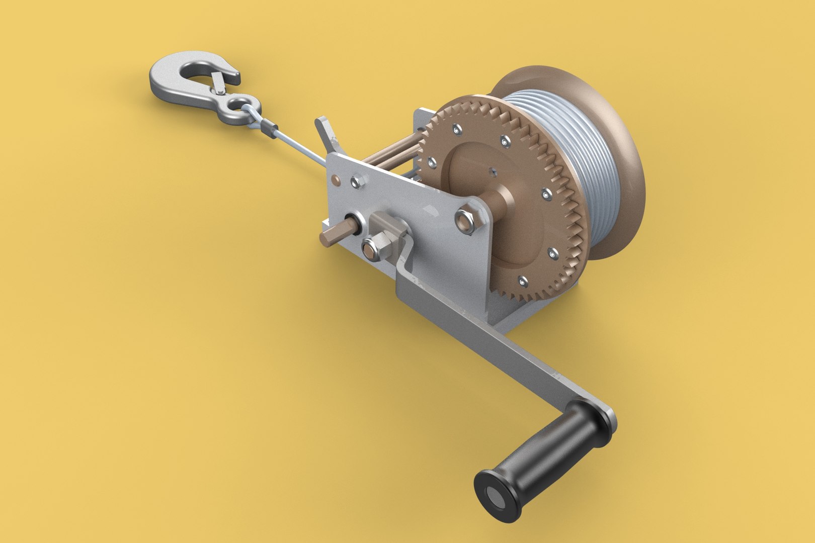 MANUAL ROTARY HAND CRANK WINCH HOIST WIRE ROPE SLING LIFT CRANE 3D ...