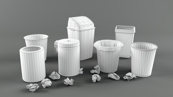 3D Trash bin and crumpled paper collection LowPoly PBR - TurboSquid 1713427