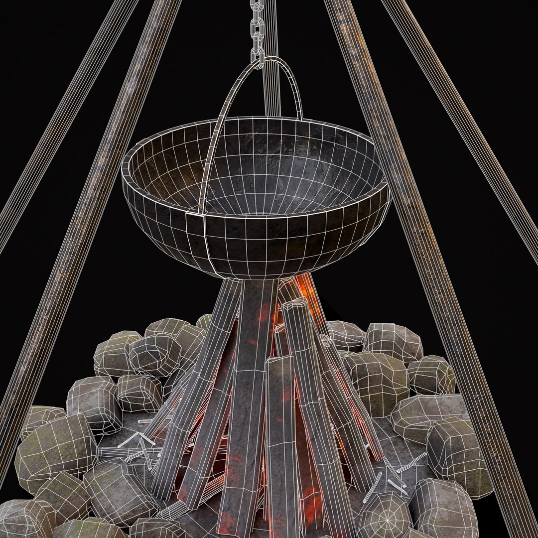 3D Round Campfire And Cauldron - TurboSquid 1974277