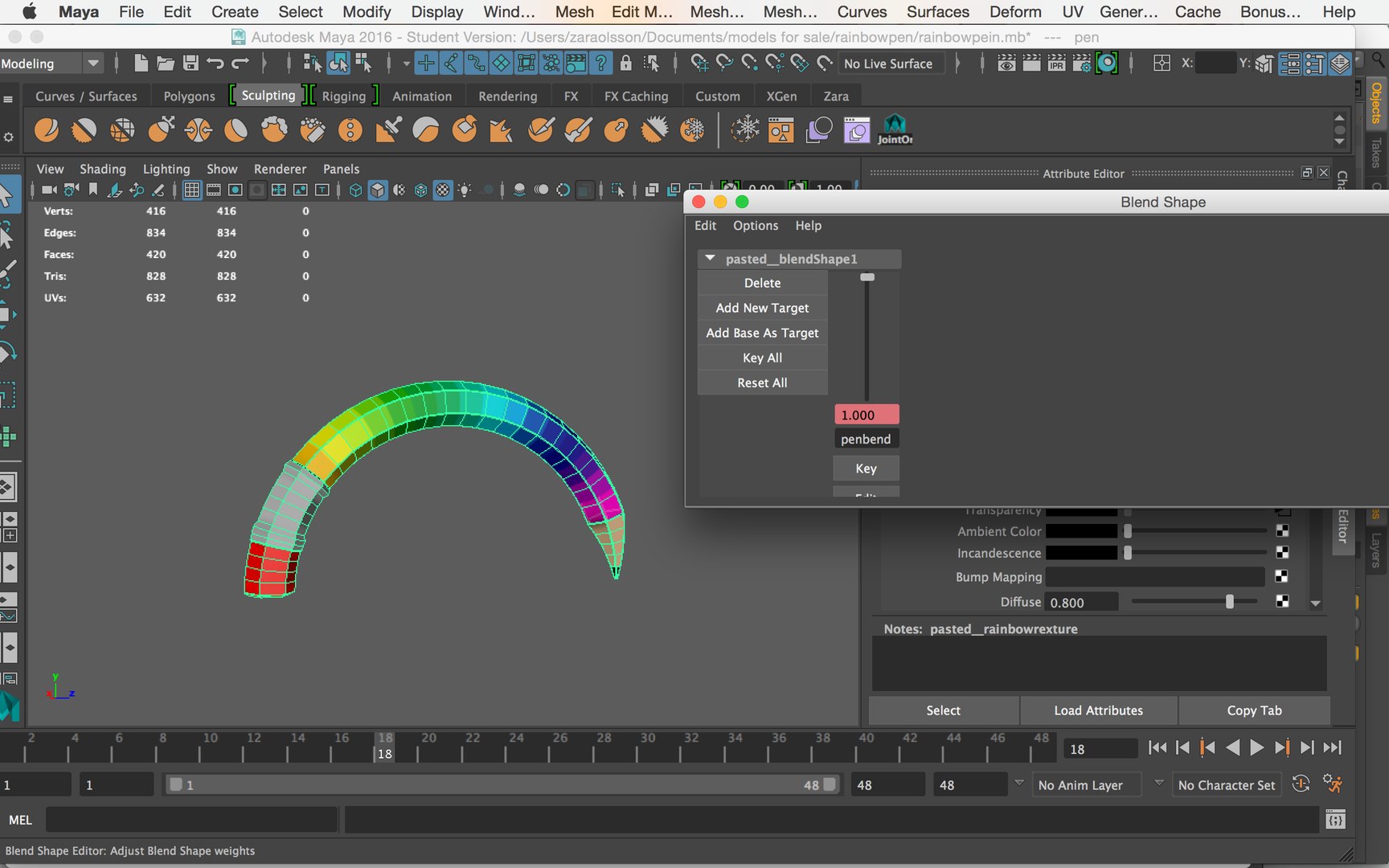 rainbow pencil 3d obj