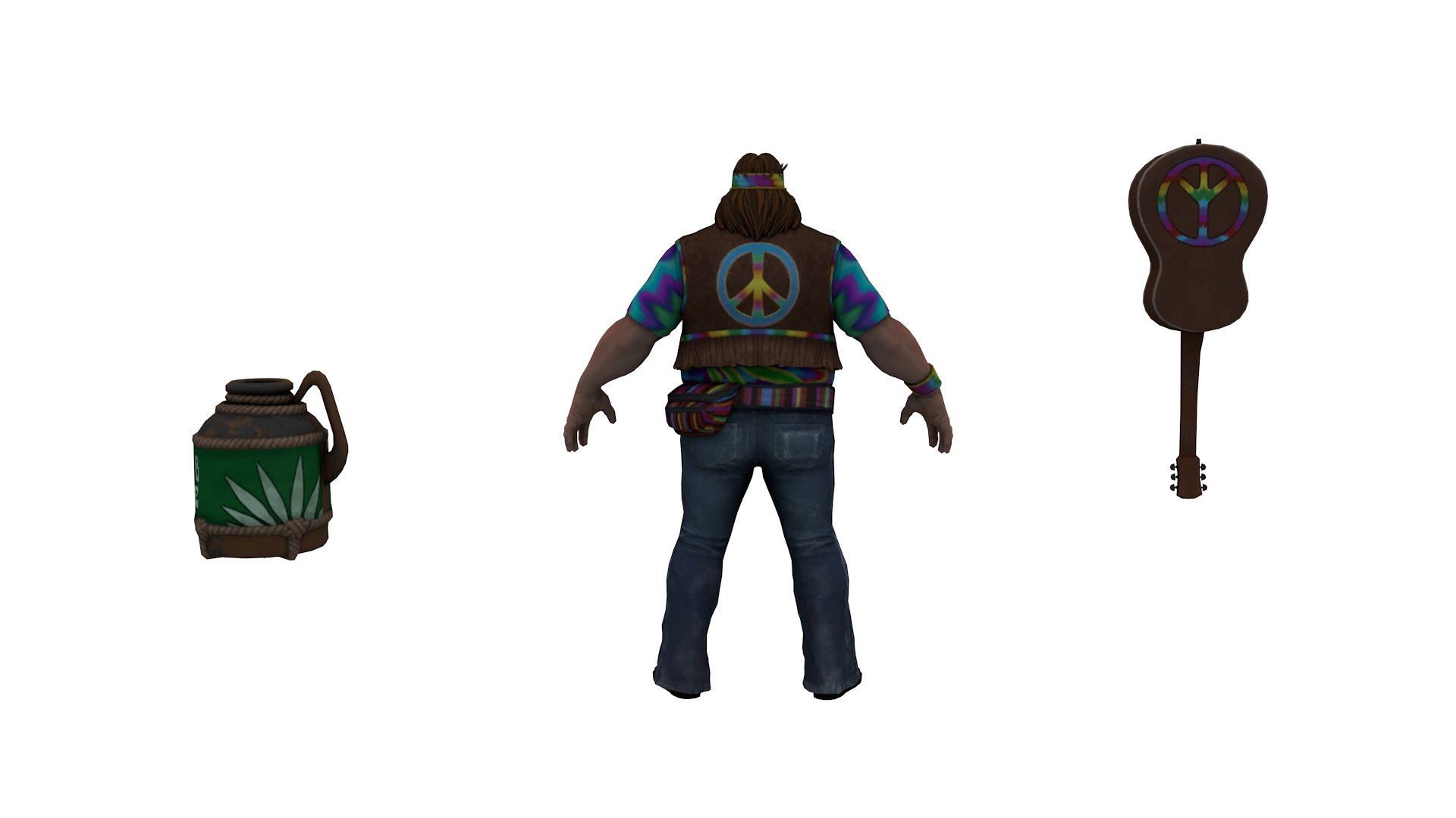 3D Hippie Character 3D Model With Guitar Jug Game Ready - TurboSquid ...