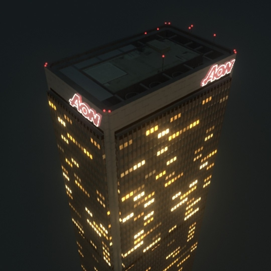Night Aon Center Skyscraper 3d Model