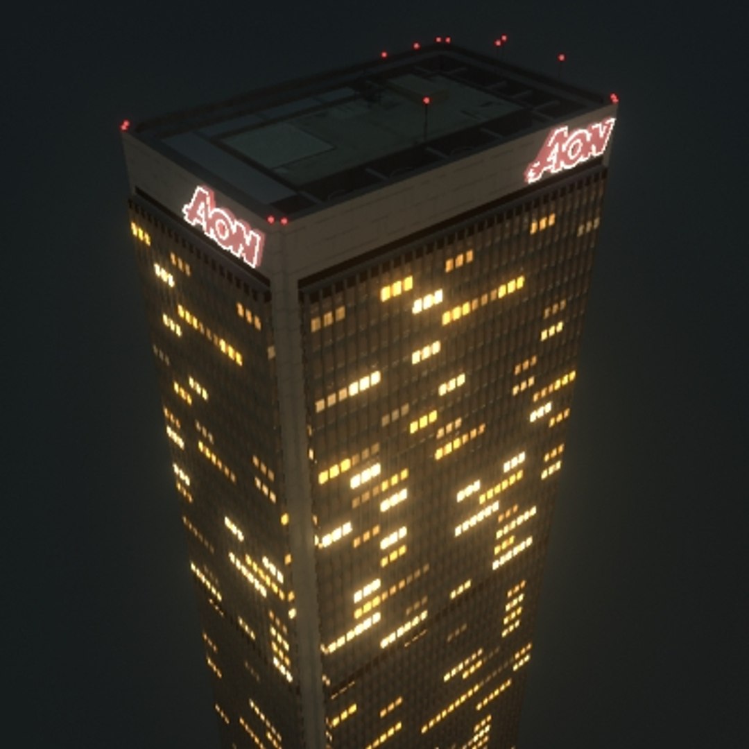 Night Aon Center Skyscraper 3d Model