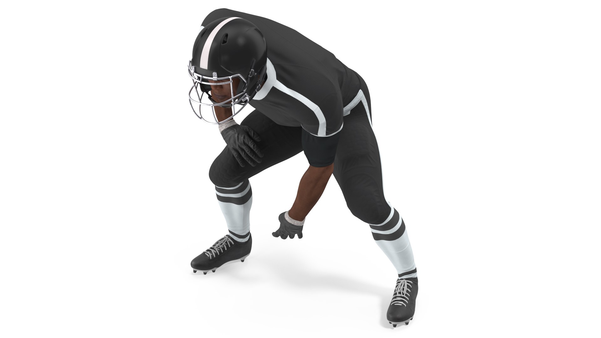 3D Black Man American Football Player Crouching Black Uniform ...