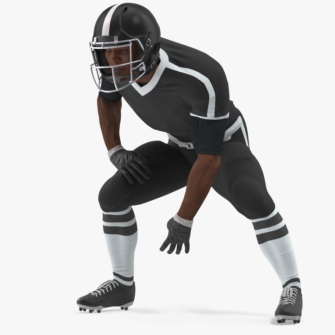 3D Black Man American Football Player Crouching Black Uniform ...