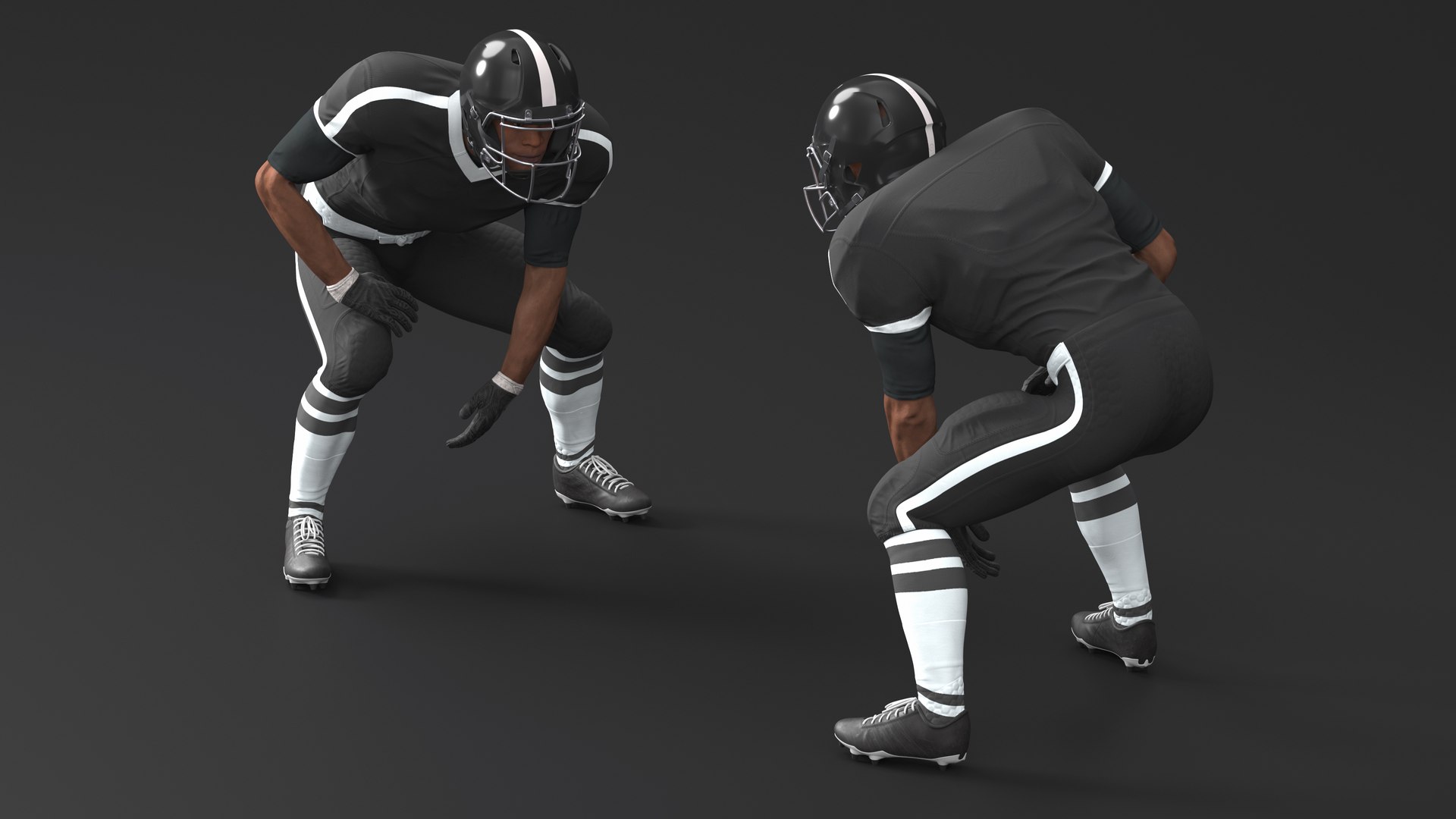 3D Black Man American Football Player Crouching Black Uniform ...