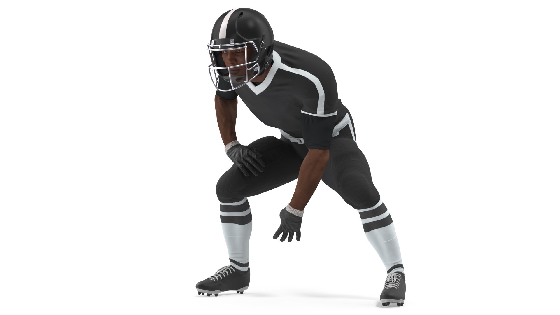 3D Black Man American Football Player Crouching Black Uniform ...