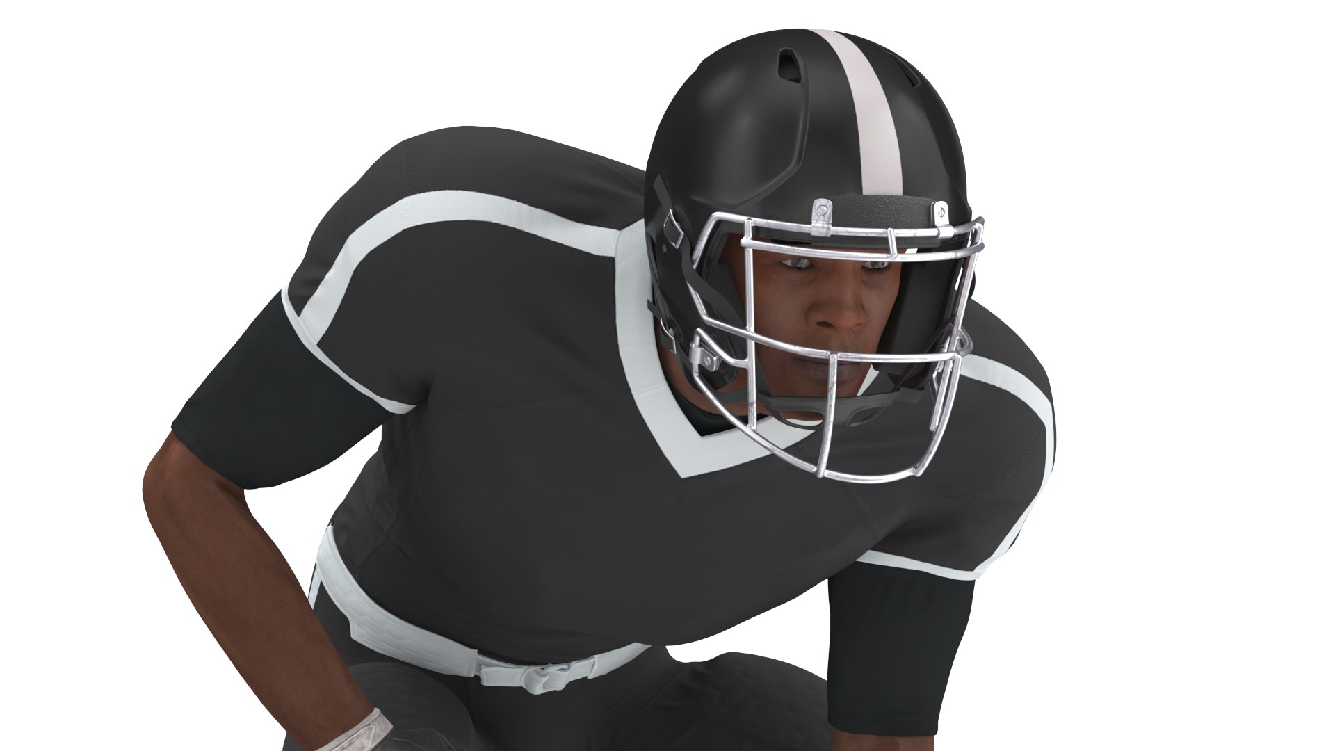 3D Black Man American Football Player Crouching Black Uniform ...