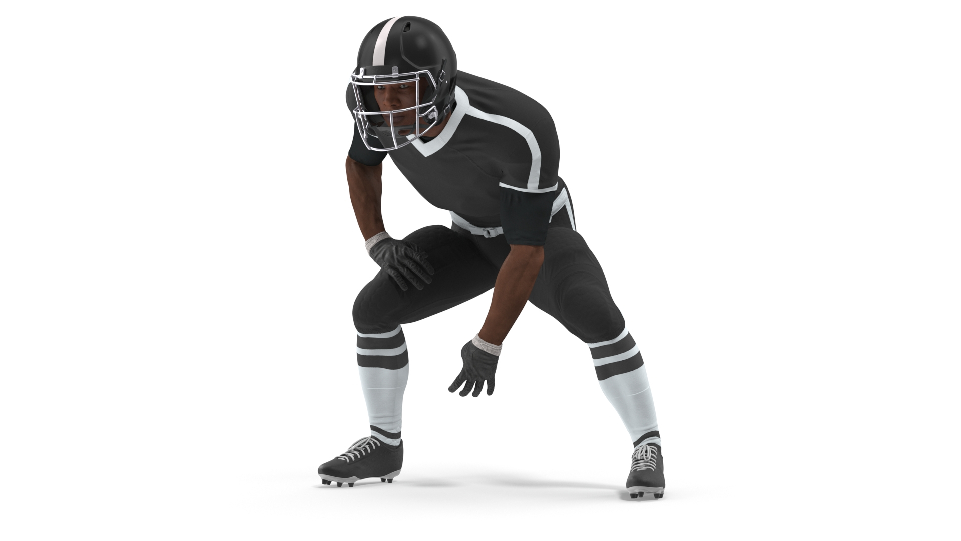 3D Black Man American Football Player Crouching Black Uniform ...