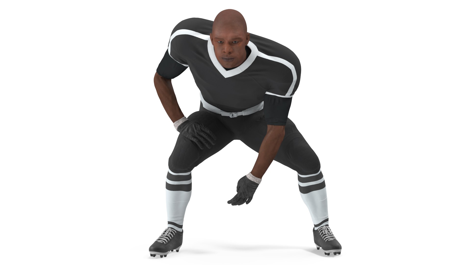 3D Black Man American Football Player Crouching Black Uniform ...