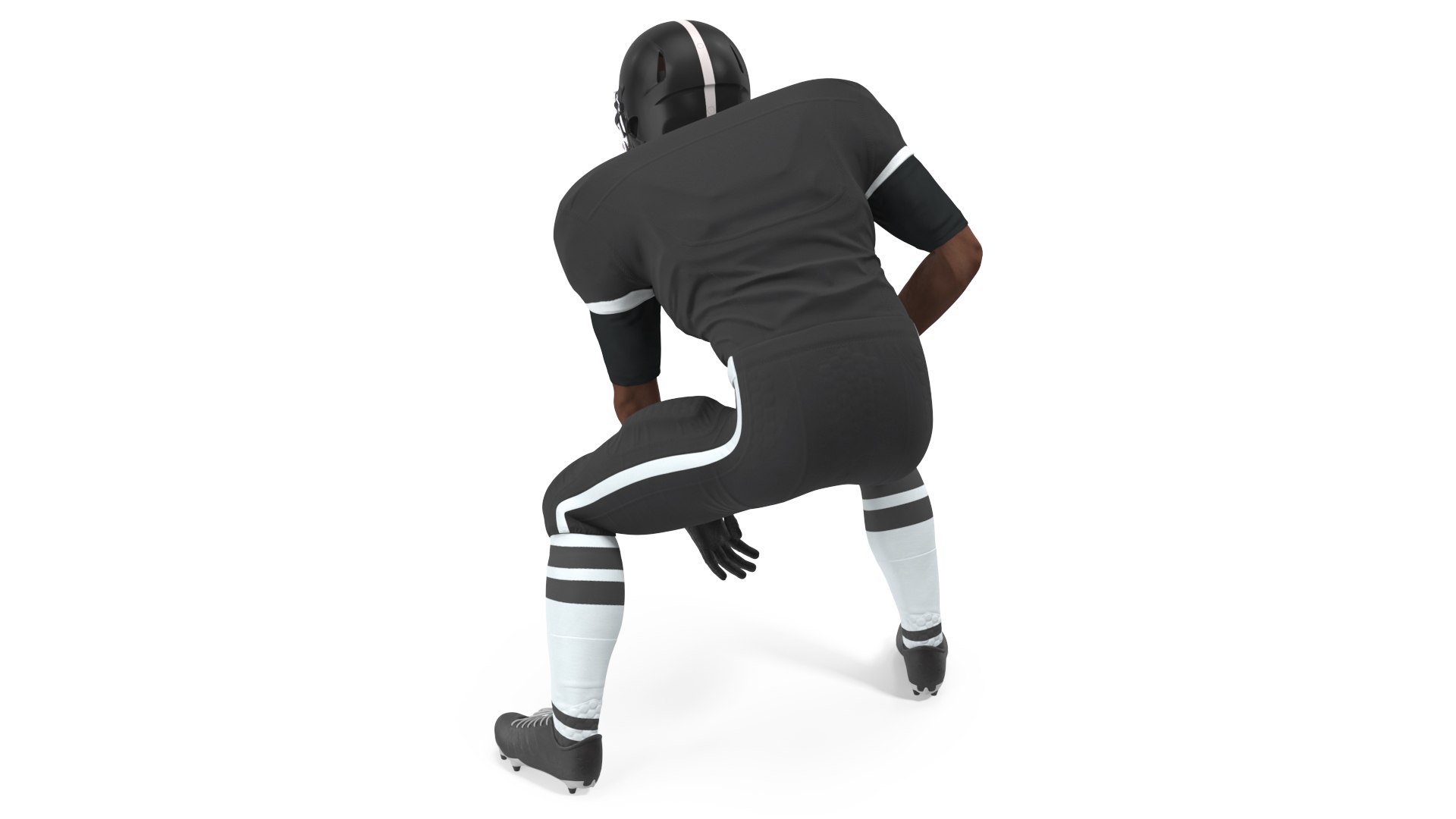 3D Black Man American Football Player Crouching Black Uniform ...