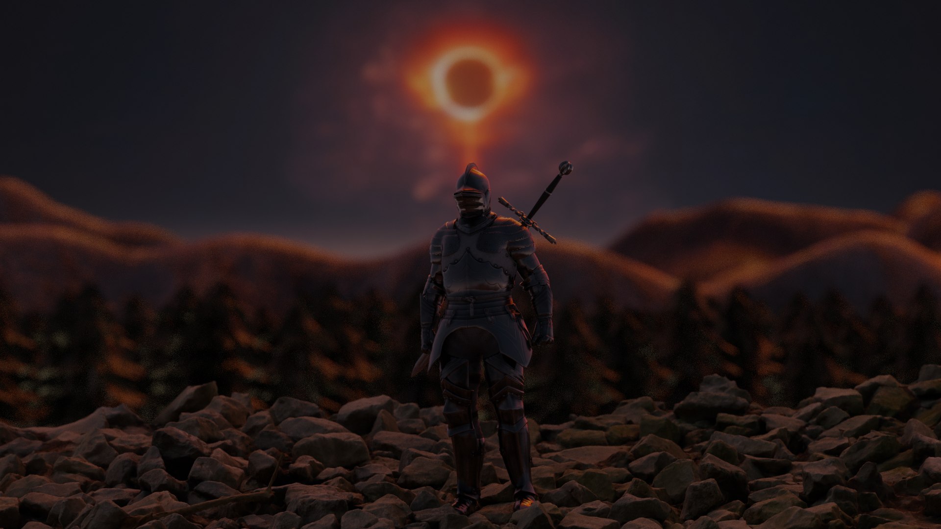 Complete Scene Of Knight Standing On Cliff Model - TurboSquid 2096665