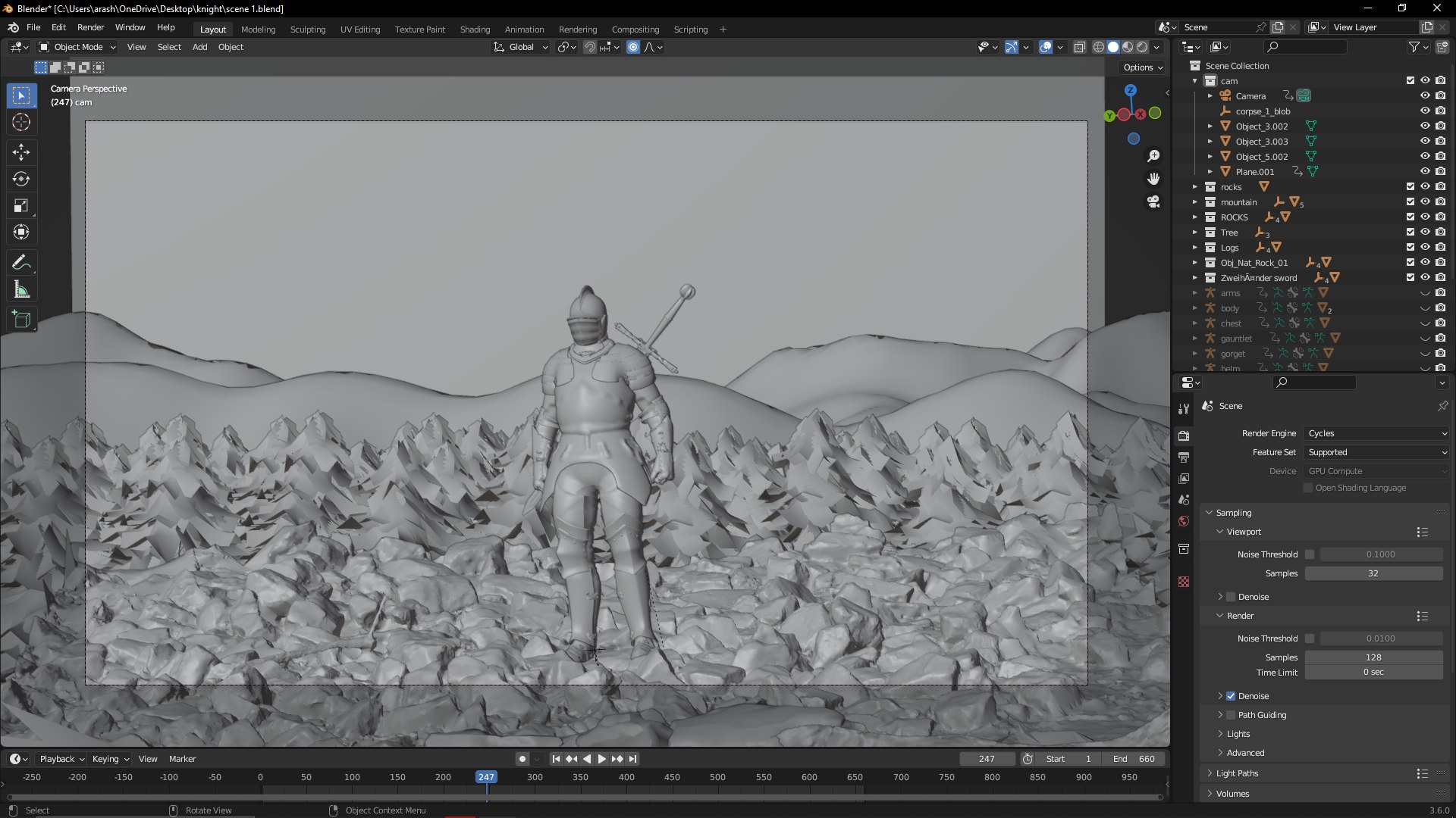 Complete Scene Of Knight Standing On Cliff Model - TurboSquid 2096665