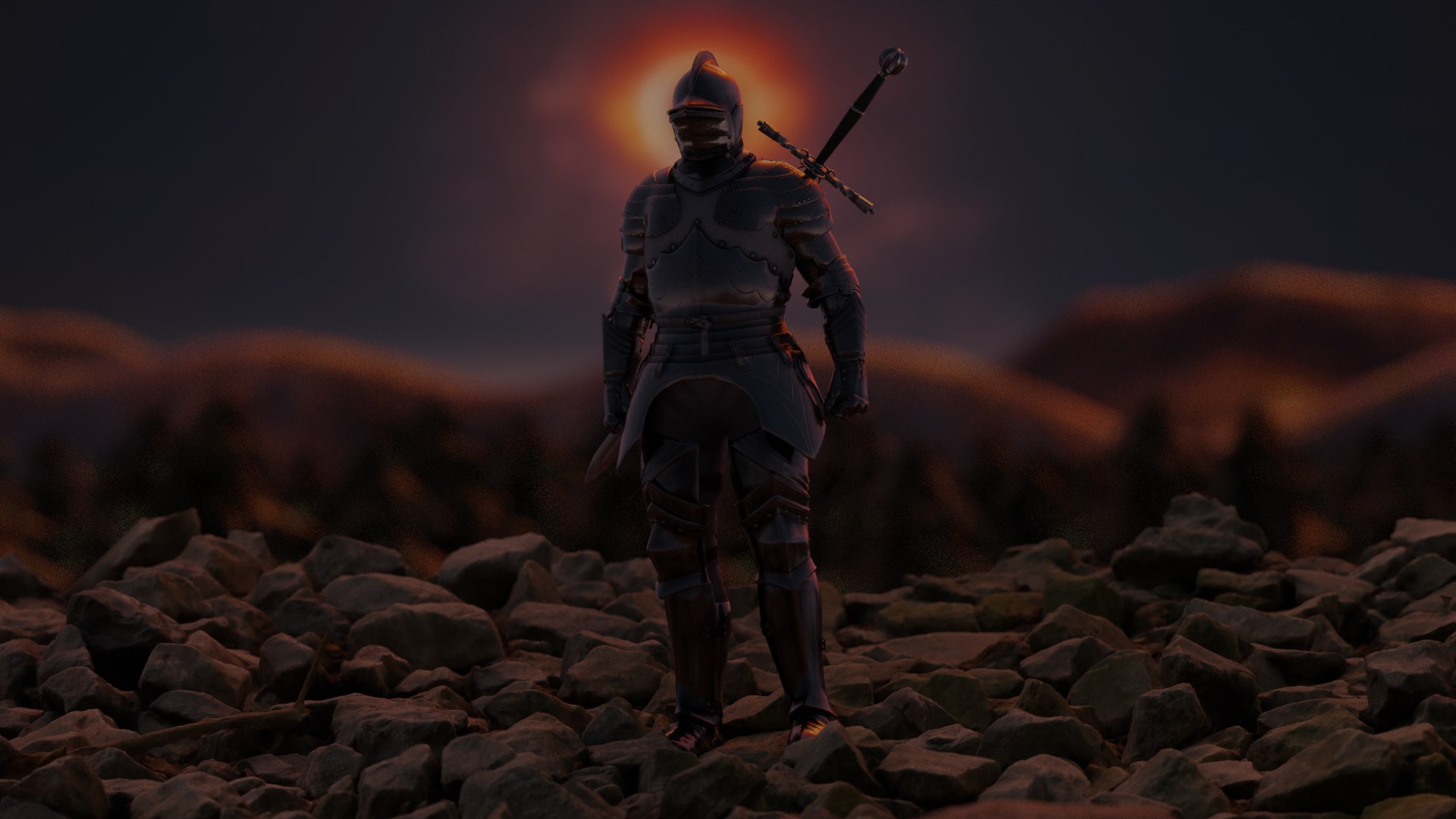 Complete Scene Of Knight Standing On Cliff Model - TurboSquid 2096665