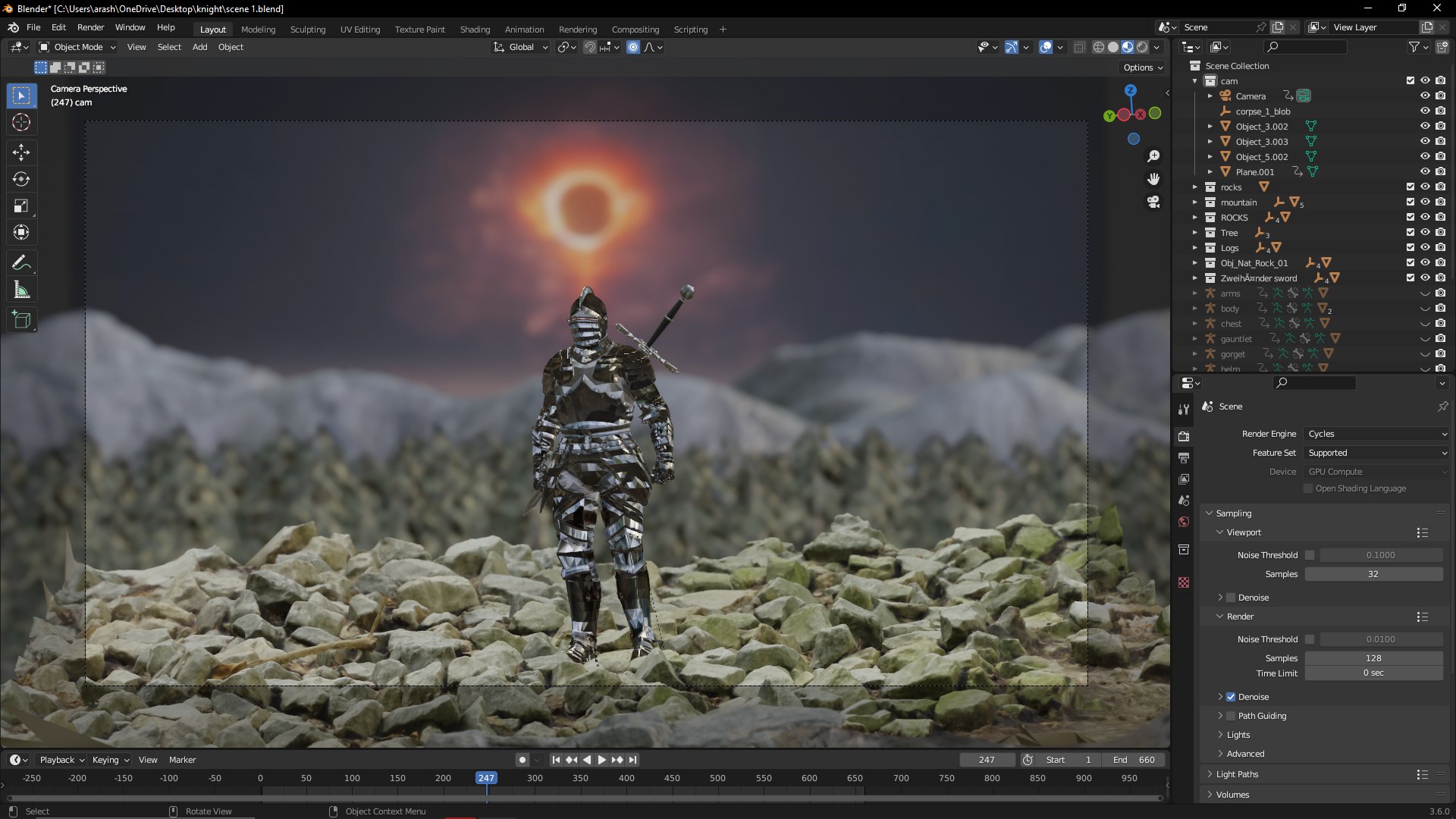 Complete Scene Of Knight Standing On Cliff Model - TurboSquid 2096665