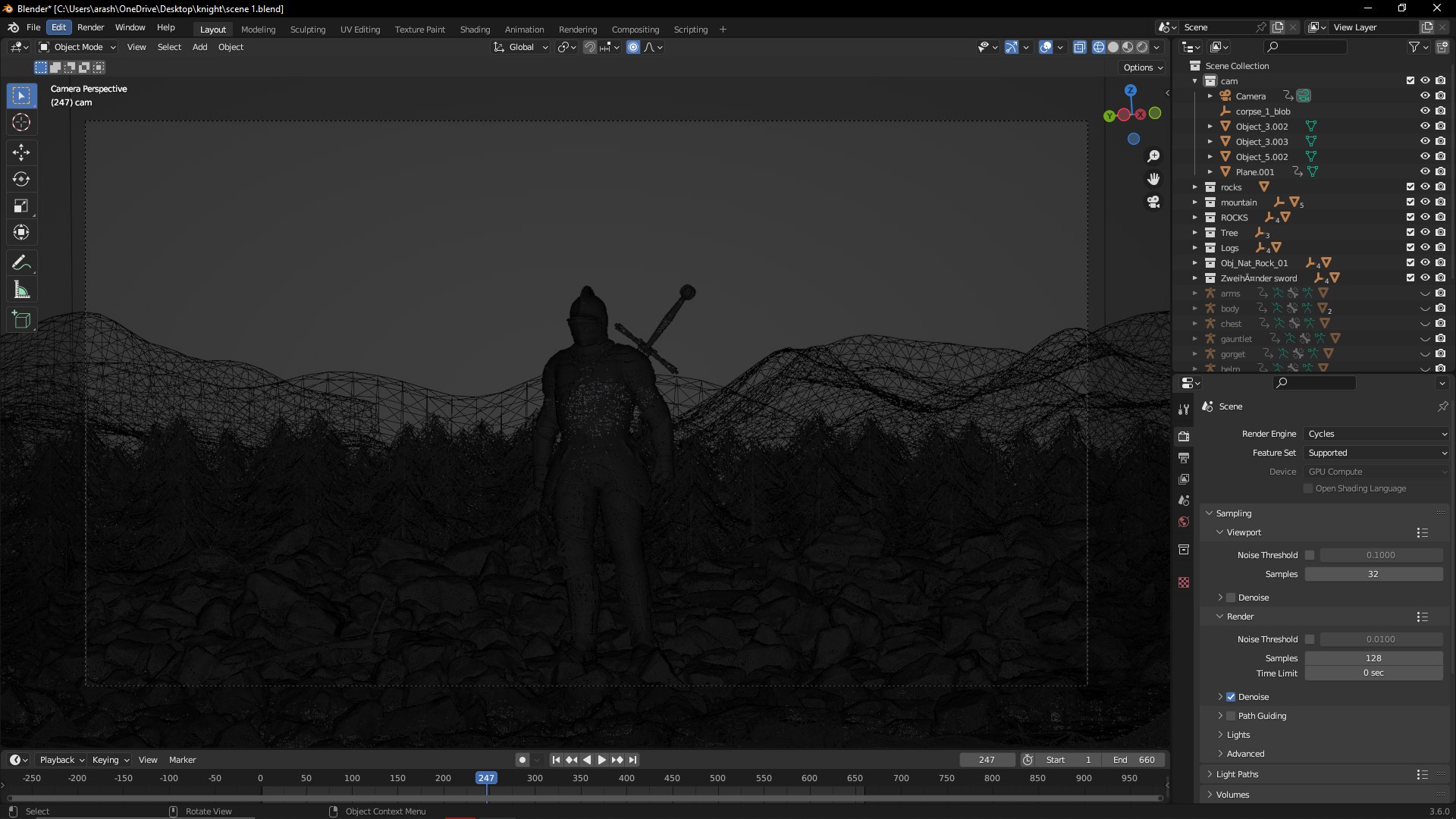 Complete Scene Of Knight Standing On Cliff Model - TurboSquid 2096665