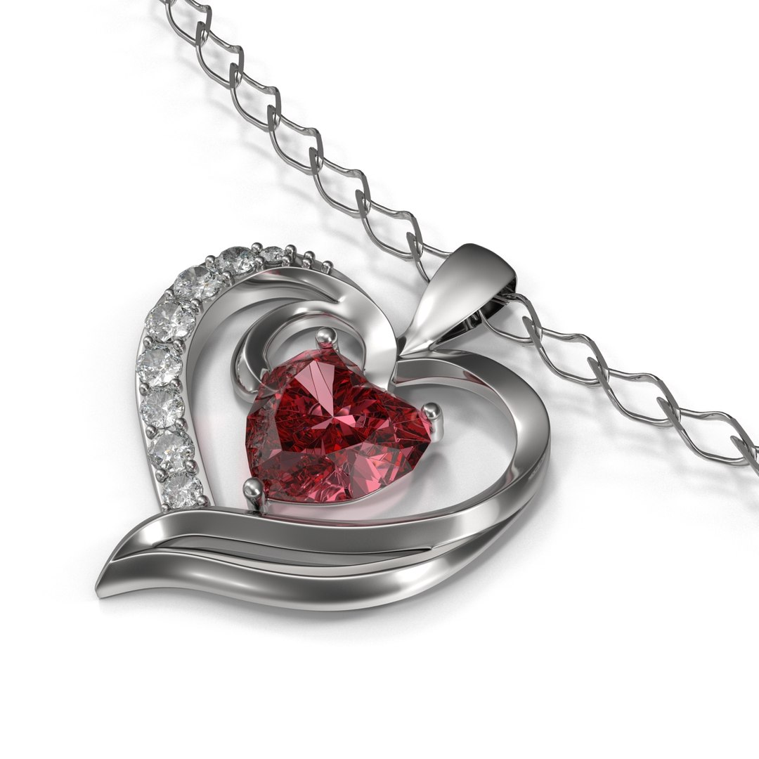 3d Model Ruby Heart Necklace Chain