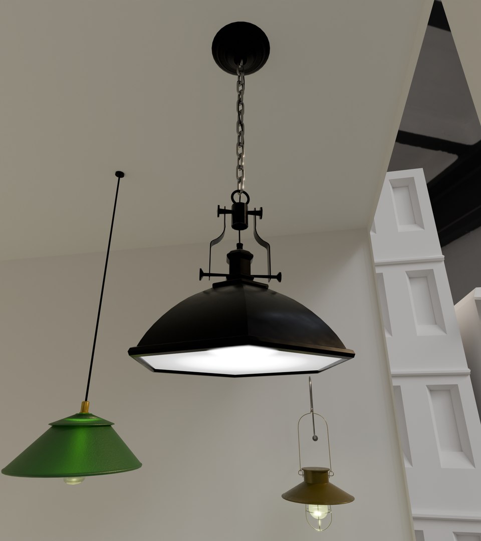 Hanging Ceiling Lamps 3D Model Pack Realistic PBR 8 Models 3D ...