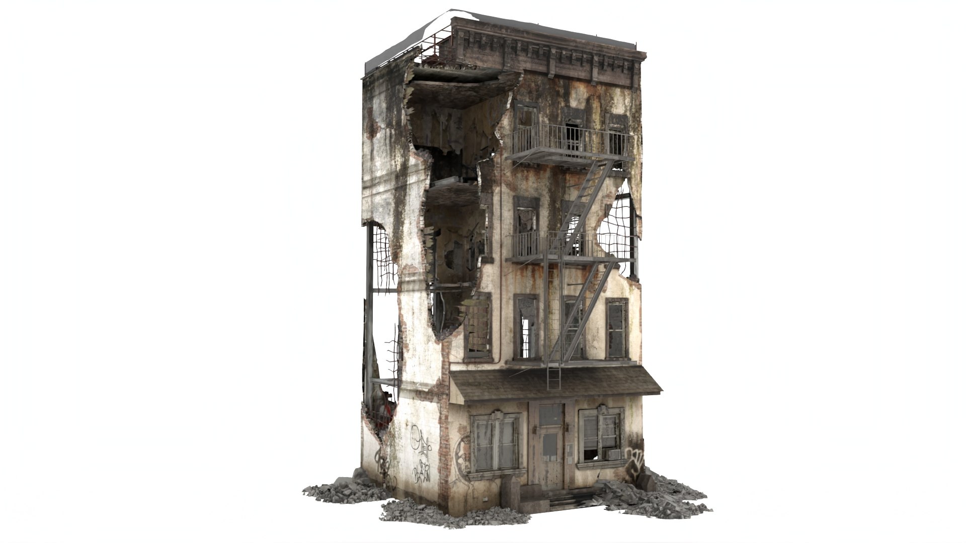 3D Detailed Ruined Building A1 - TurboSquid 1839172