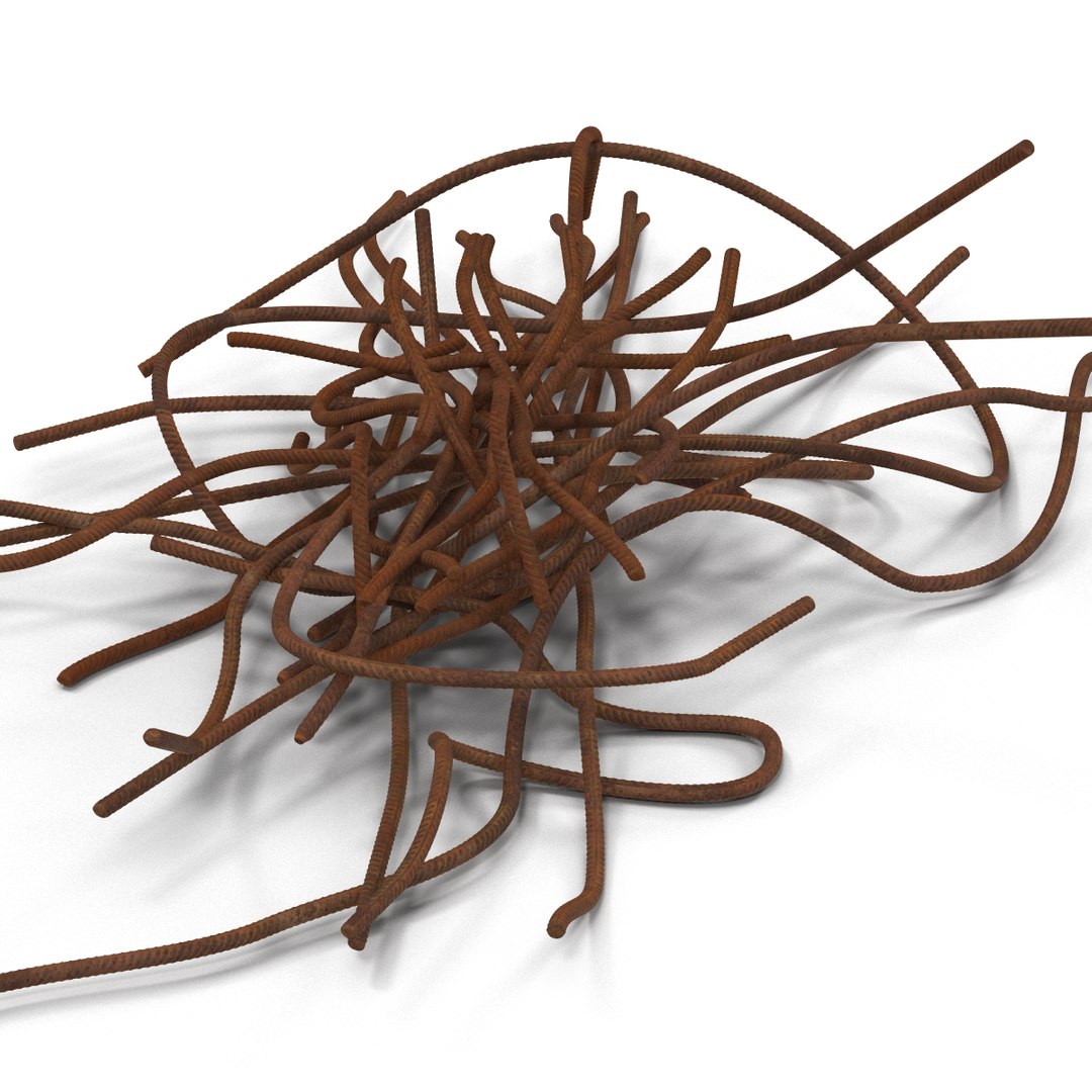 3d messy pile rusty rebar model