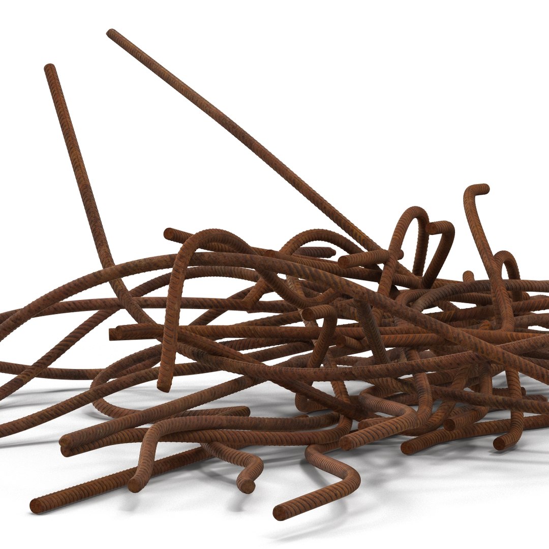 3d messy pile rusty rebar model