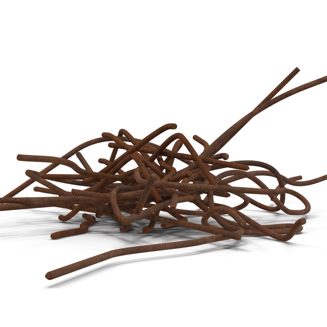 3d messy pile rusty rebar model