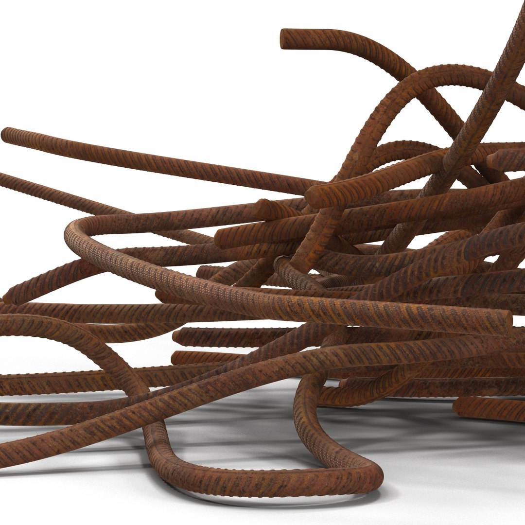 3d messy pile rusty rebar model