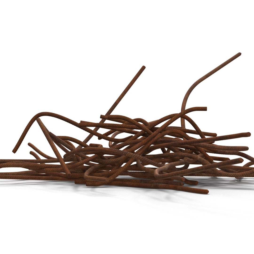 3d messy pile rusty rebar model