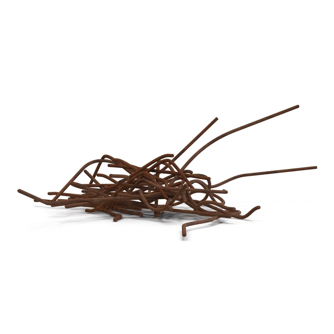 3d messy pile rusty rebar model
