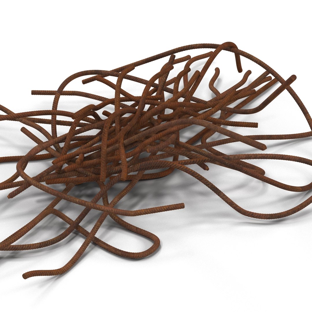 3d messy pile rusty rebar model