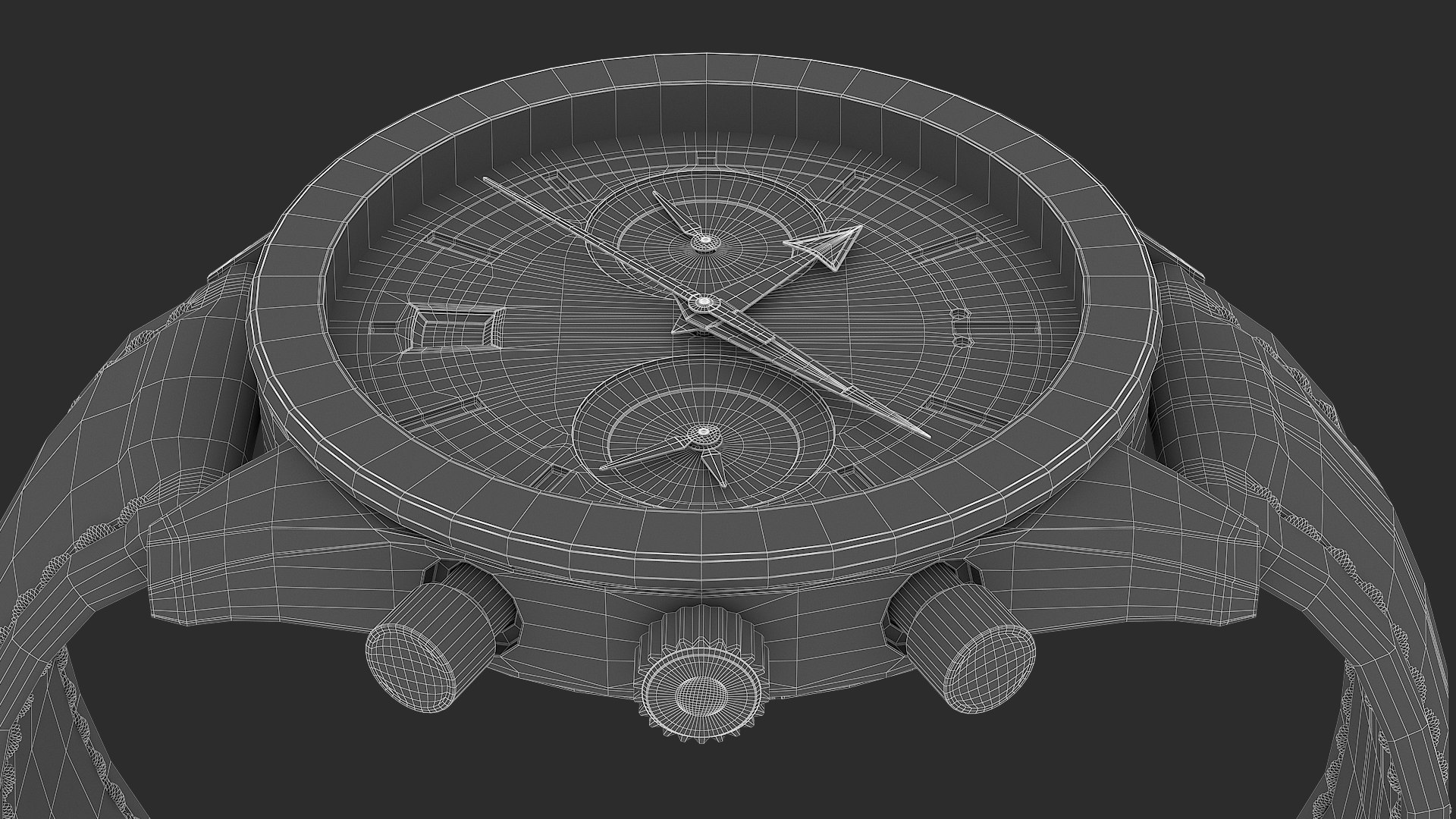 3D Chronometer Watch Closed Leather Bracelet Black Dial - TurboSquid 2068720