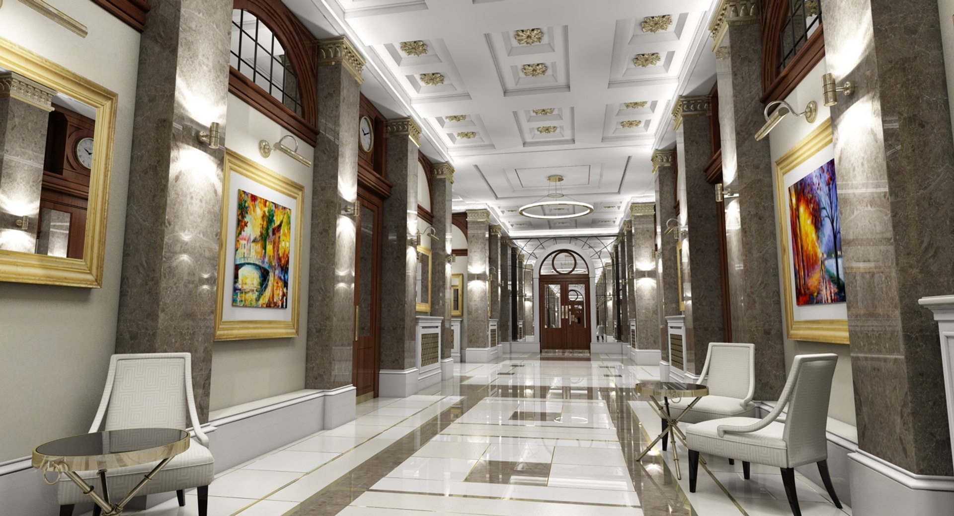 3d Classic Interior Hallway Model